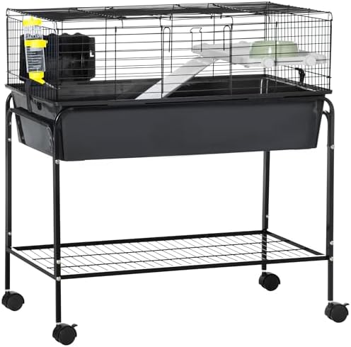 PawHut Small Animal Cage, 35" Rolling Guinea Pig Cage with Detachable ...