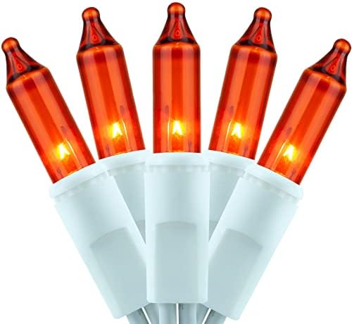 YULETIME 200 Orange Christmas Lights, Pack of 2 Strands of 21 ft 100 ...