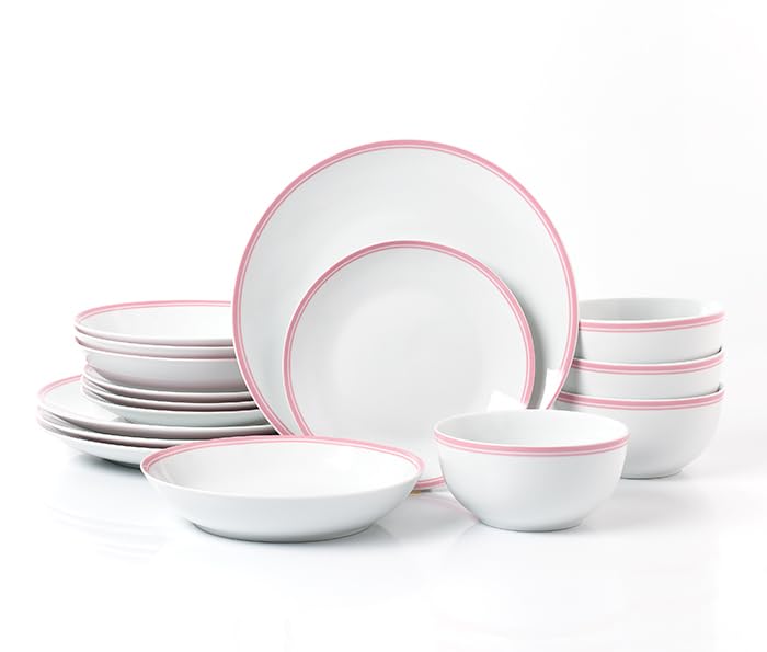 Waterside - 16 Piece St Ives Stripe Dinner Set - Pink : Amazon.co.uk ...