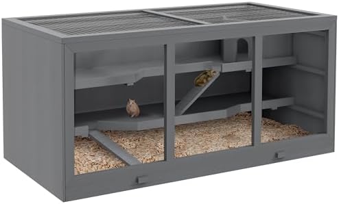 PawHut Wooden Hamster Cage, Small Animals Hutch with Tray, Openable Top ...