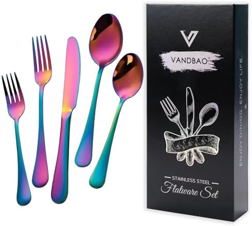 Amazon.com | Rainbow Silverware Set Flatware Cutlery - 30 Pieces Stainless Steel Colorful ...