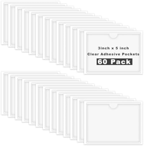 Amazon.com : 60 Pack 3 X 5 Inches Adhesive Index Card Pockets, Clear ...