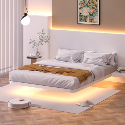 Amazon.com: Meitewei White Floating Bed Frame King Platform Insert Bed ...