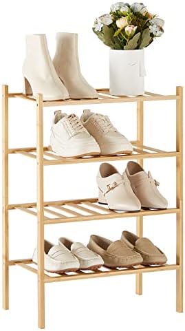 Amazon.com: WKWKER 4-Tiers Bamboo Shoe Rack Stackable Free Standing ...