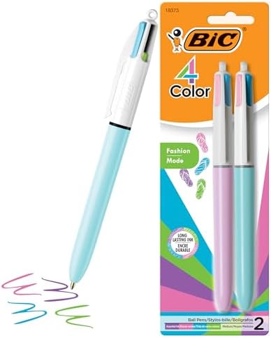 BIC 4-Color Fashion Retractable Ball Pens, Medium Point Multicolor Pen ...