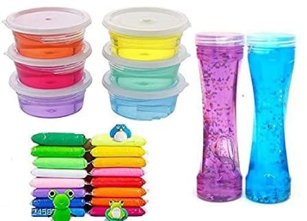 Buy JUST NIDZ Combo of 12 Pcs Air Dry Clay Toy with 6 Crystal Slime and ...