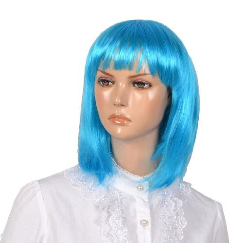 Woman Lady Cyan Synthetic Fiber bob Style Short Straigh Hair Wig ...