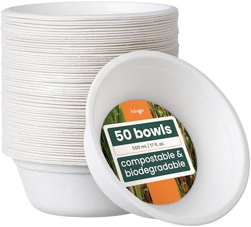 50pcs Strong Disposable Paper Bowls - 8oz 220ml Sugarcane Bagasse Bowls ...