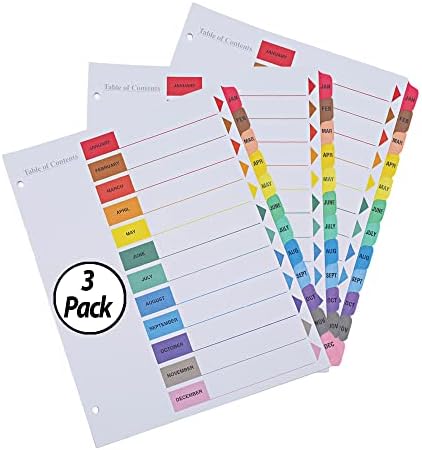 Amazon.com : Jan-Dec Monthly Table of Contents Index Binder Dividers ...