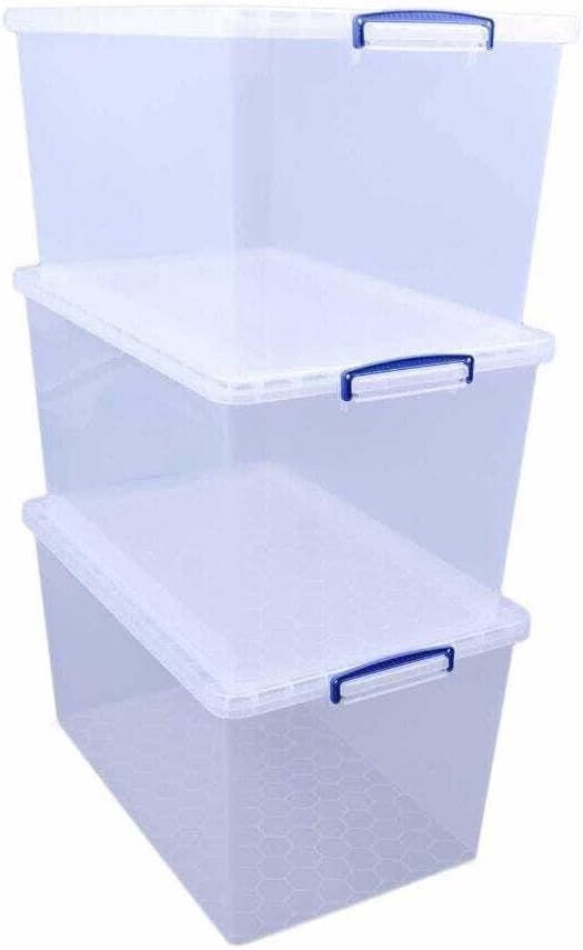 Really Useful Plastic Nestable Storage Box 83 Litre Clear (Pack of 3 ...