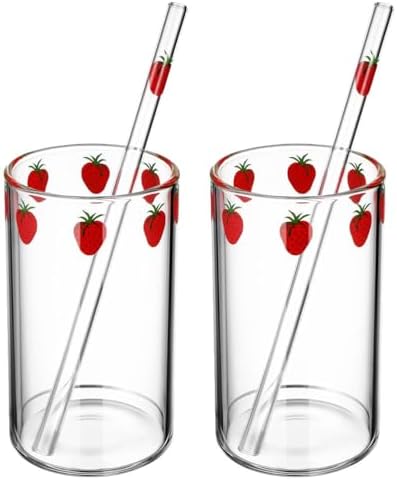 RORPOIR 2 Sets Erdbeerglasbecher Mit Strohhalm – Hochwertige Klare ...
