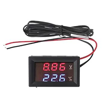 12V 24V Car Voltmeter with Cables LED Digital Display Panel Temperature ...