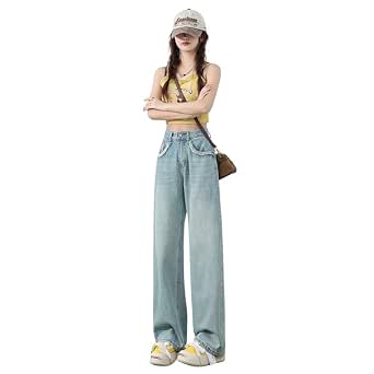 Buy FULAIDA® Women's Stylish Light-Colored High-Waisted Wide-Leg Jeans ...