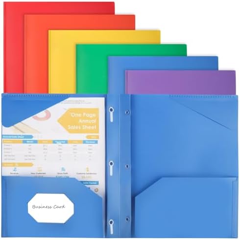 Amazon.com : 6 Pack Folders with Pockets and Prong, Plastic Folders ...