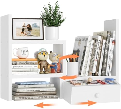 Amazon.com: ECOHOME Desktop Bookshelf Expandable with Two Drawer ...