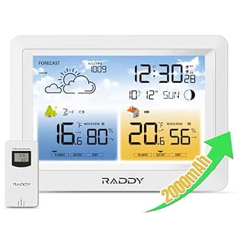 Amazon.com: Raddy WM6 Weather Station with 2000mAh Rechargeable Battery ...