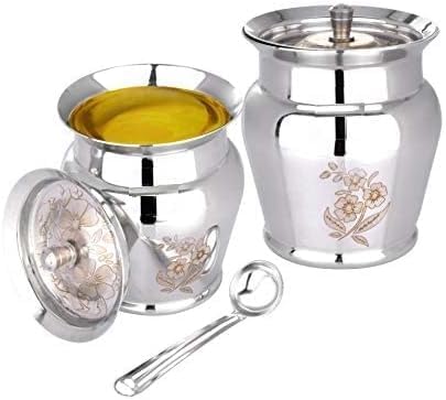 Golden Drops Stainless Steel Oil and Ghee Container with Lid and Spoon ...