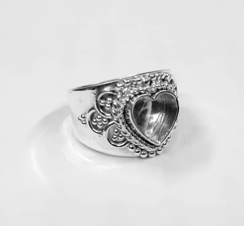 925 Sterling Silver Heart Shape Handcrafted Bezel Ring Blank Bezel ...