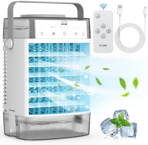 Portable Air Conditioners Grey, Powerful 3 Speeds 7 Colors LED Portable ...