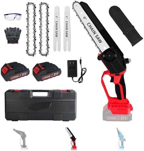 Amazon | Ansodo 充電式チェーンソー 8インチ 電動チェーンソー 21V 1500mAhバッテリー チェーンソー 自動給油電動チェーンソー 小型チェーンソー 充電式 大容量 ...