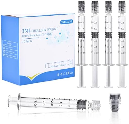 10 Pack 3ml Borosilicate Glass Syringe 3cc Luer Lock Syringe Glass Lab ...