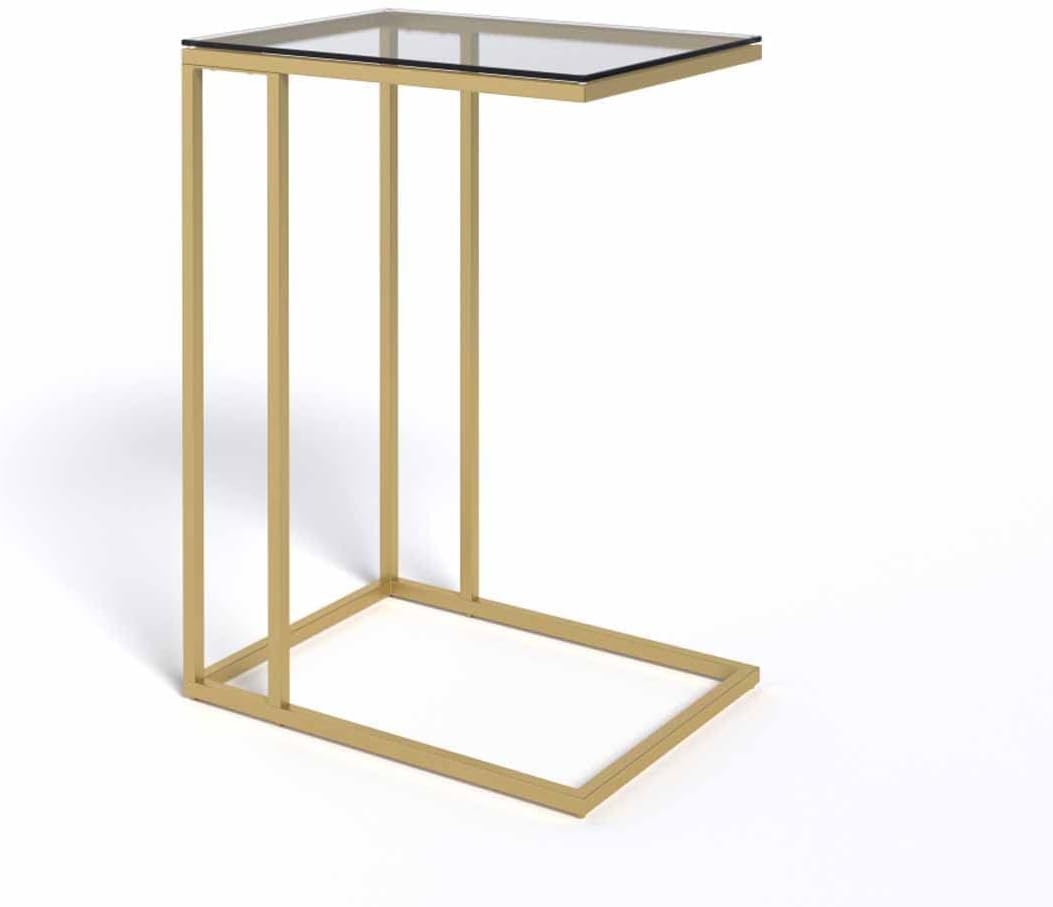 HMAKGG C Shaped Side Table, Wood Sofa Side Table With Gold Metal Frame ...