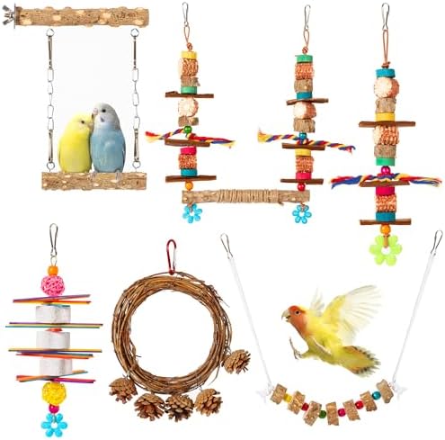 Amazon.com : PUPUAMO Bird Parakeet Toys 8PCS - Parrot Cage Accessories ...