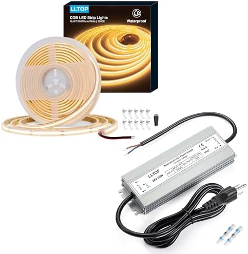 Amazon.com: LLTOP COB LED Strip Lights Waterproof IP67 DC24v Warm White 3000K 16.4ft/5m High CRI ...