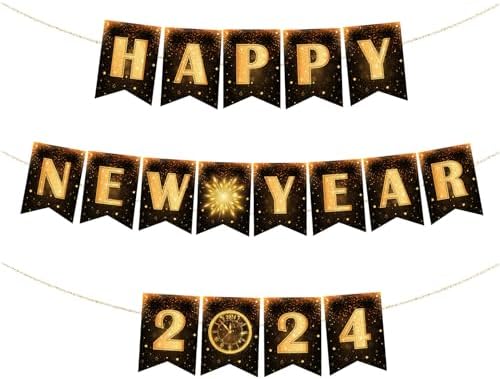 Amazon.com: MiniRed New Year Banner 2024, Happy New Year Bunting Banner ...