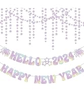 Amazon.com: Gold Glitter Hello 2024 Happy New Year Banner New Years Eve ...