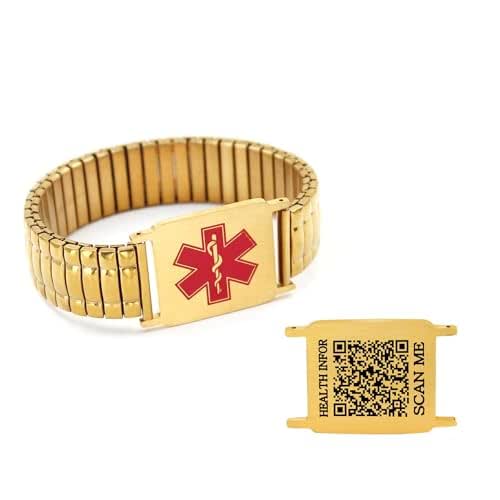 Amazon.com: Mayfaith Custom Gold Medical Alert Bracelet with QR Code ...