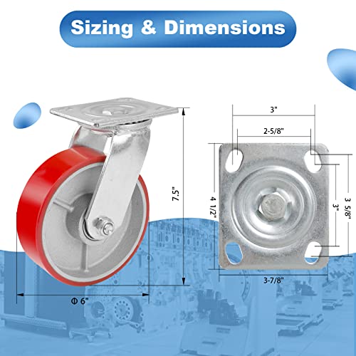 Snapklik.com : Nefish 6 Inch Industrial Casters Heavy Duty No Noise ...