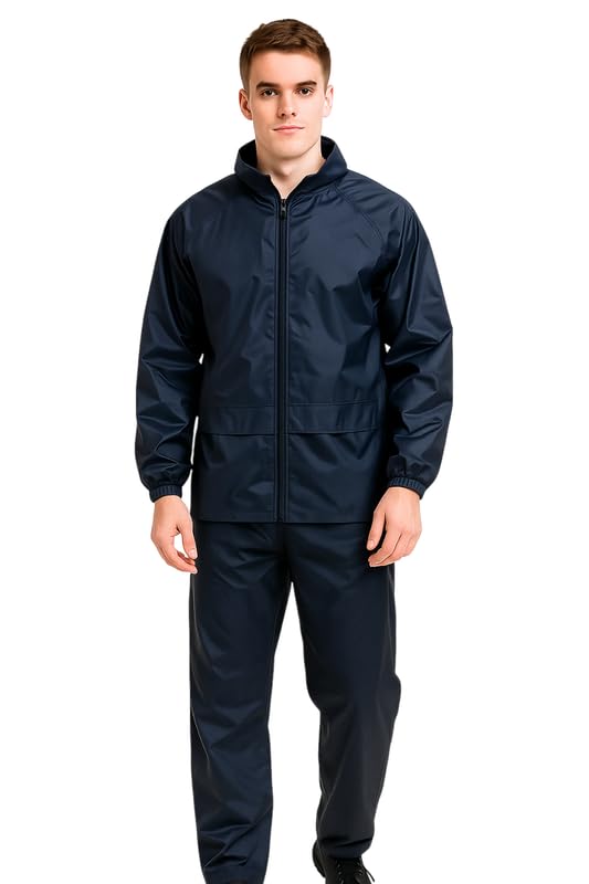 Krystle Men's Waterproof Rain Suit Set – Jacket & Pants | Windproof & Lightweight (Blue,Medium ...