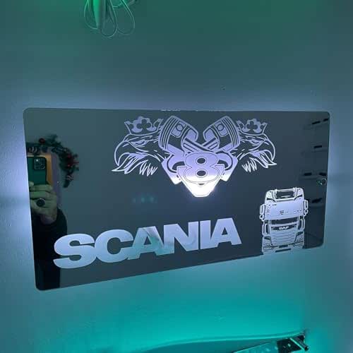 Personalised Scania V8 LED Mirror Sign with Crowned Eagles, Truck ...