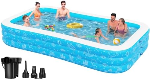 Amazon.com: azamine Extra Large Inflatable Pool with Pump - 130"x 72" x ...