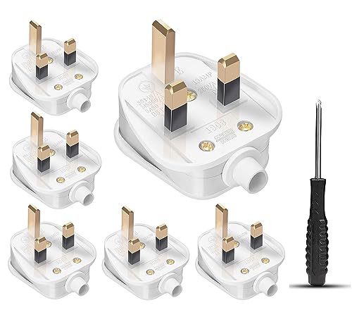 Practical 6 Pack 3 Pin Plug with Cord Grip Rewireable 13 A Fused Mains ...