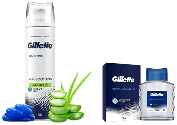 GILLETTE SENSITIVE SHAVING GEL SOOTHING WITH ALOE VERA| 195g & Gillette ...