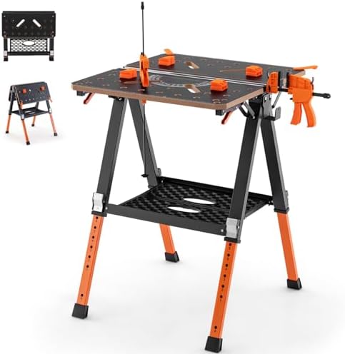 GiantexUK Folding Workbench, 8 Heights Adjustable Flip-Top Work Table ...