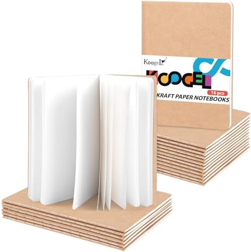 Koogel 16PCS Mini Notebooks, Blank Pocket Notepads 13x9cm Kraft ...