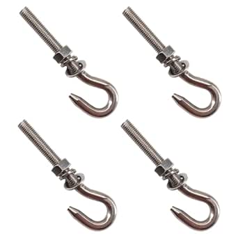 CYCOOPE M12 4Pcs 304 Stainless Steel Hook Bolt Long Shank Round Hooks ...