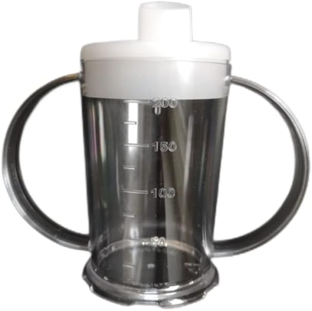 NuHorizons Healthcare Products Clear Two Handled Graduated Beaker with Lid - 200ml Adult Feeder ...
