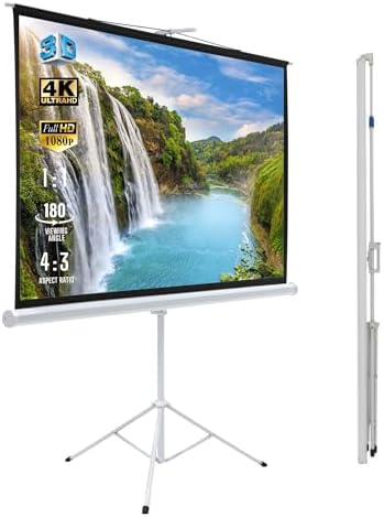 NPTECH 6ft X 4ft Portable Tripod Projector Screen 84inch Diagonal 4:3 ...