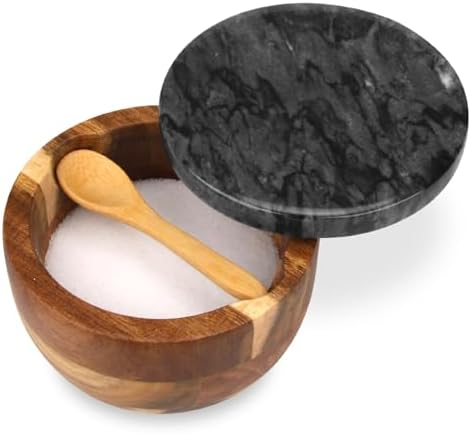 Amazon.com: HESHIBI Marble Salt Cellar Box with Wood Lid & Spoon ...