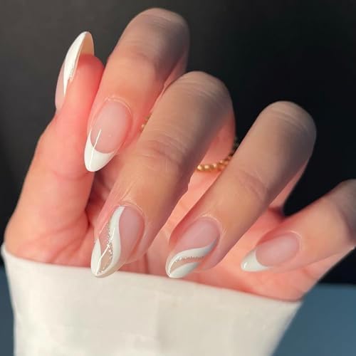 Amazon.com: 24 Pcs Medium Press on Nails, ASONRL Long Almond Fake Nails ...