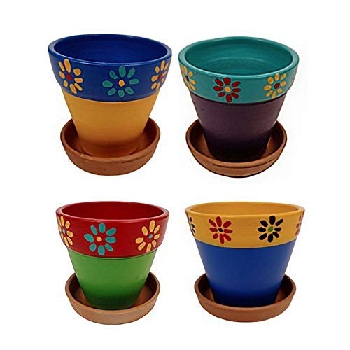 Wonderland ( Set of 4 4" Plain Table top Terracotta planters with Plate ...