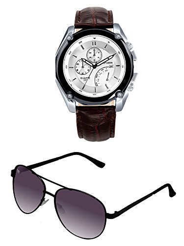 Cafuer® Branded Chronograph Look With Date Calendar Display Brown ...