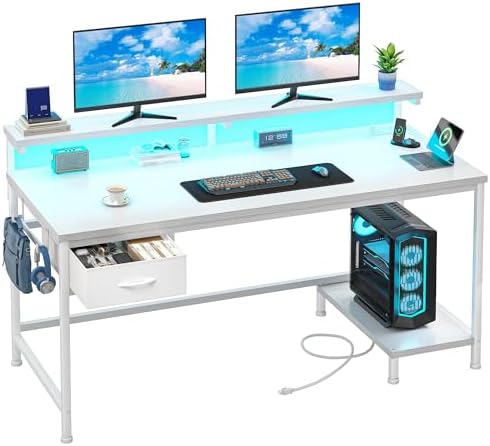 Amazon.com: DurayLoly 39.3Inch Computer Desk with Power Outlet & Drawer ...