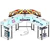 Amazon.com: Coleshome L Shaped Gaming Desk with LED Lights & Power ...