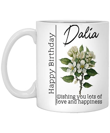 Amazon.com: Birth Flower Mug Personalized Name Dalia 11oz White Mug ...