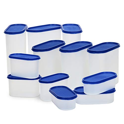 Mahaware Modular Oval Plastic Kitchen Container Combo,Set of 12, Blue ...